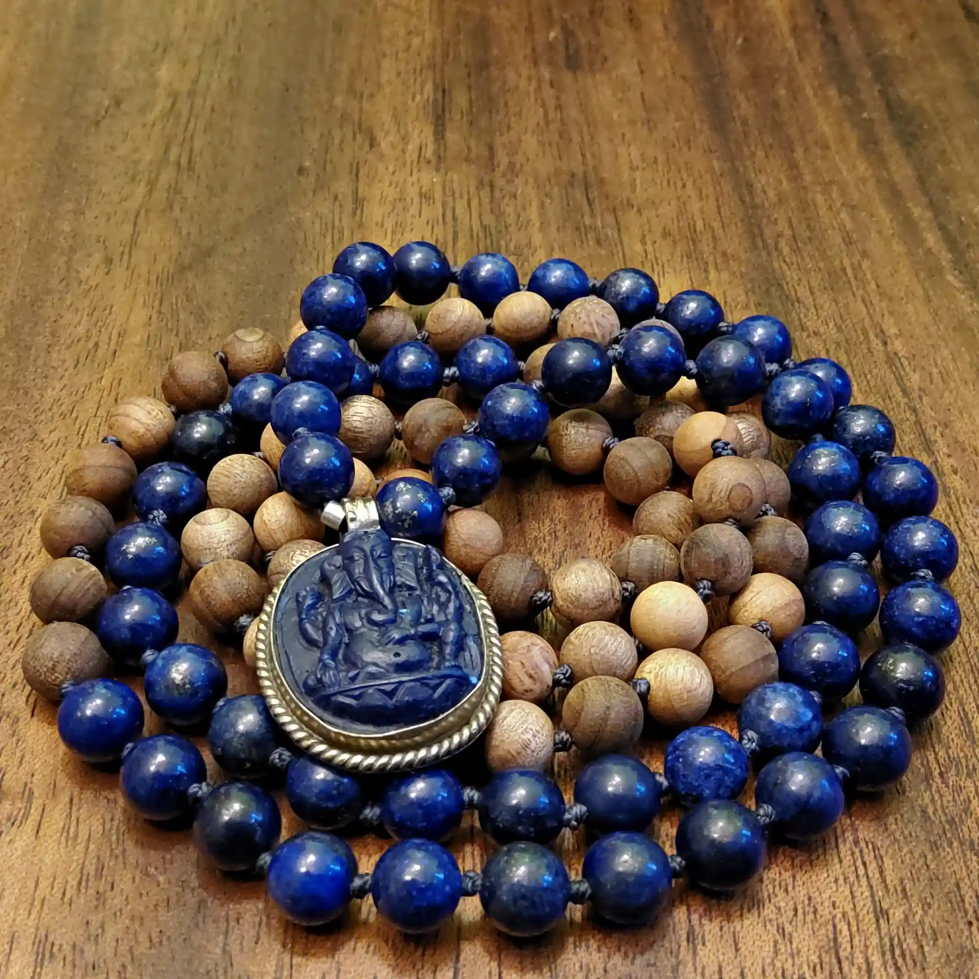 LAPIS LAZULI SANDALWOOD GANESHA MALA Malaology lapis-lazuli-sandalwood-ganesha-mala-malaology